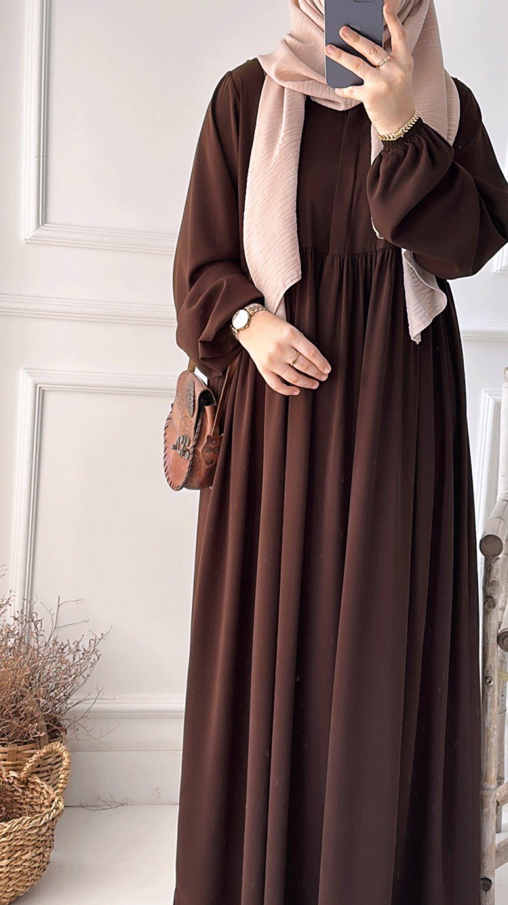 Önü Gizli Düğmeli Robalı Ferace - Acı Kahve Modelleri En Uygun Fiyatlarla